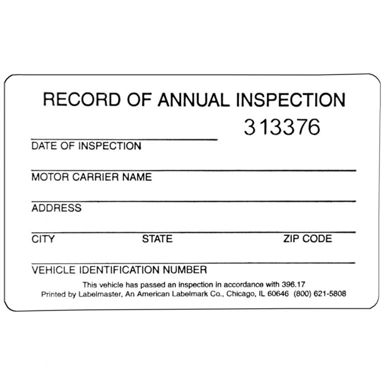 ANNUAL INSPECTION FORM W/DECAL (10/PKG) - Ms. Carita Safetruck